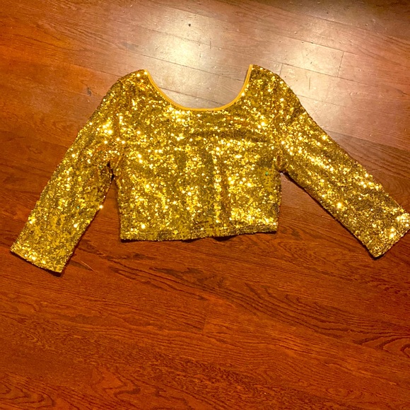 Tops | Gold Sequins Crop Top | Poshmark